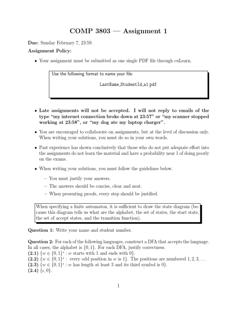 COMP 3803 - Assignment 1 | PDF | Theoretical Computer Science | Formal Methods