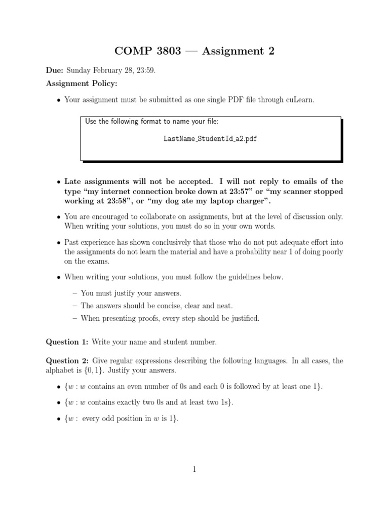 COMP 3803 - Assignment 2 | PDF | Regular Expression | Theory Of Computation