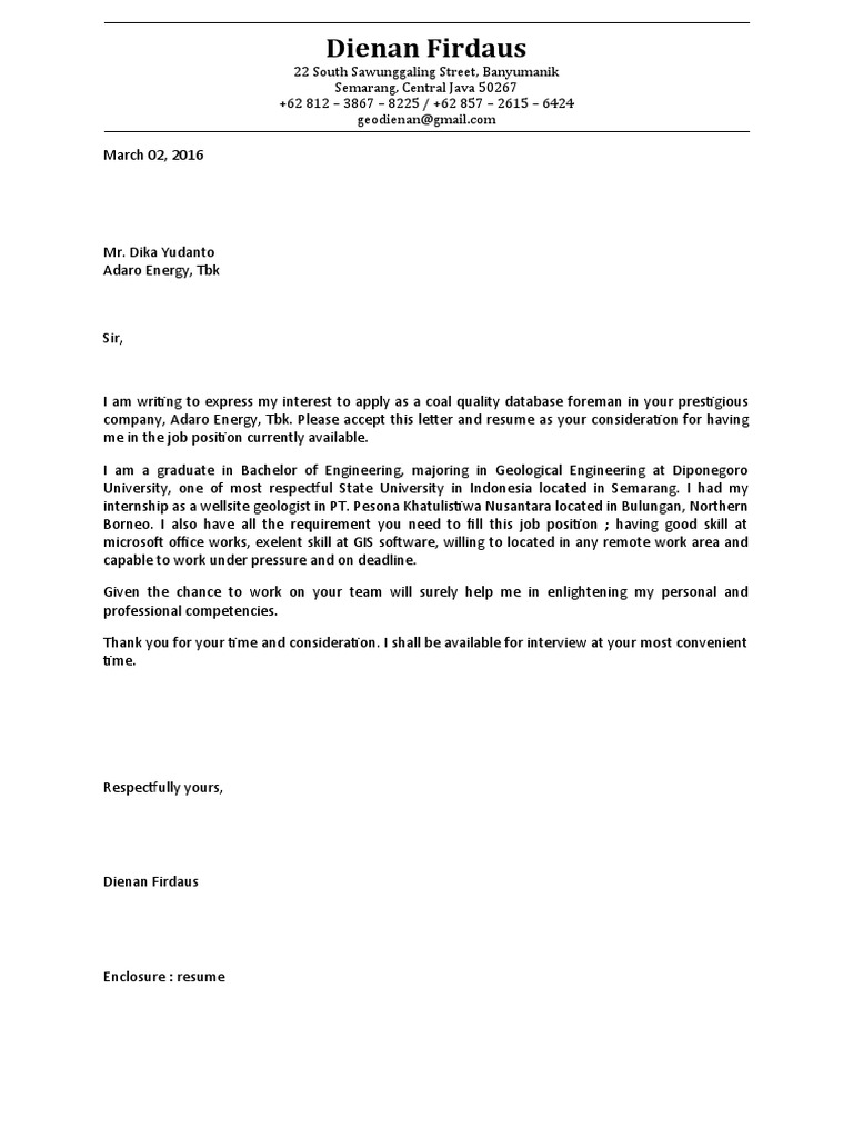 Cover Letter English | PDF