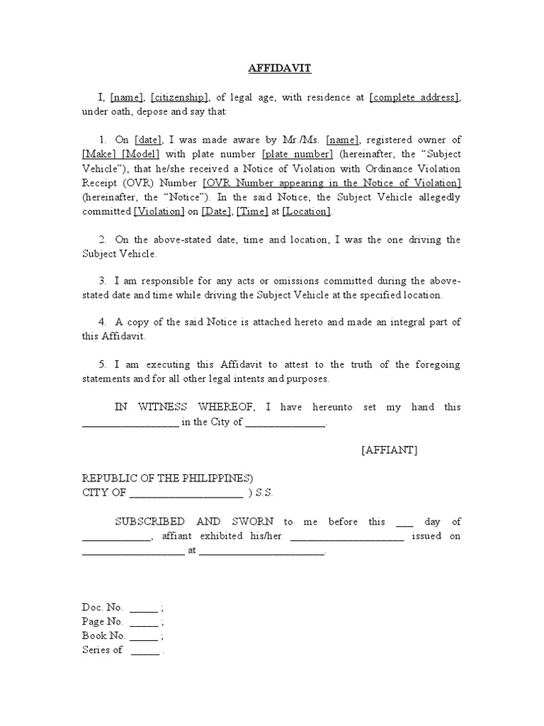 Driver's Affidavit for Violation Notice | PDF