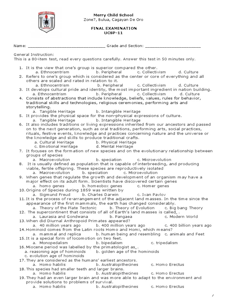Ucsp 11 - Final Exam | Download Free PDF | Homo | Paleolithic