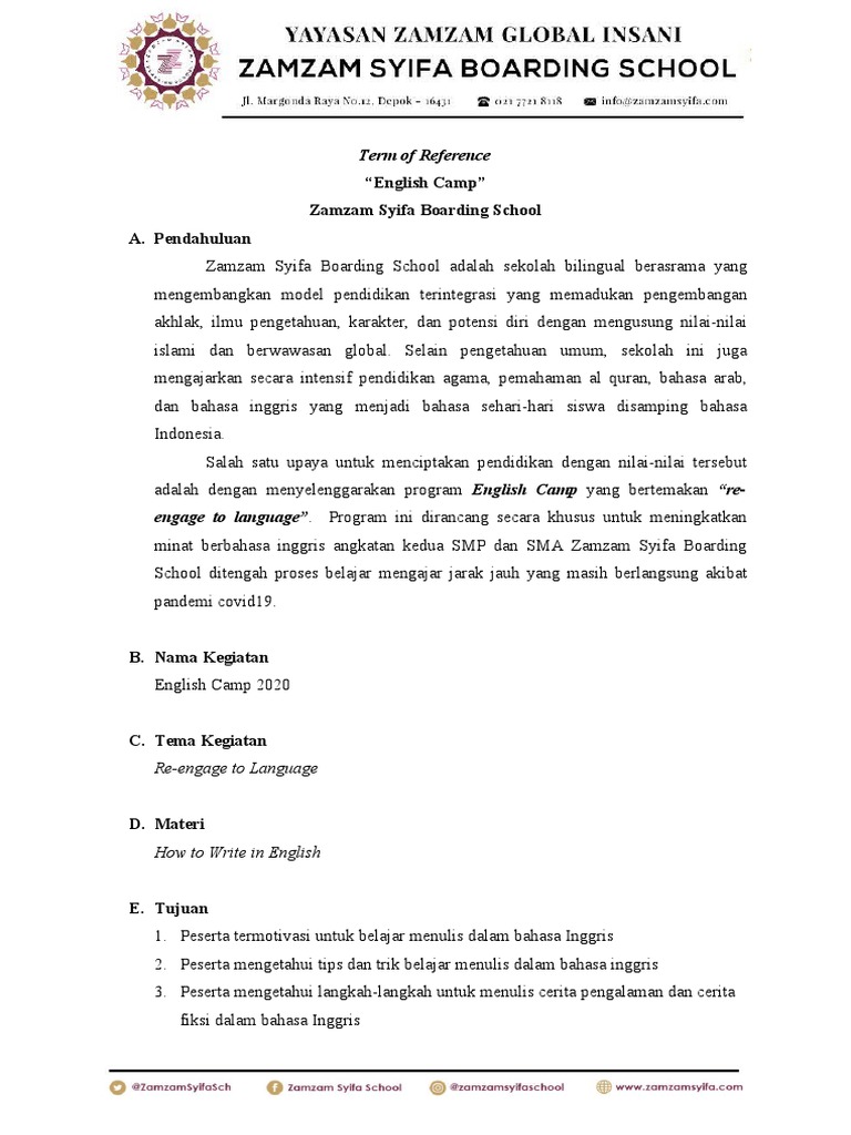 Contoh TOR Writing Class | PDF