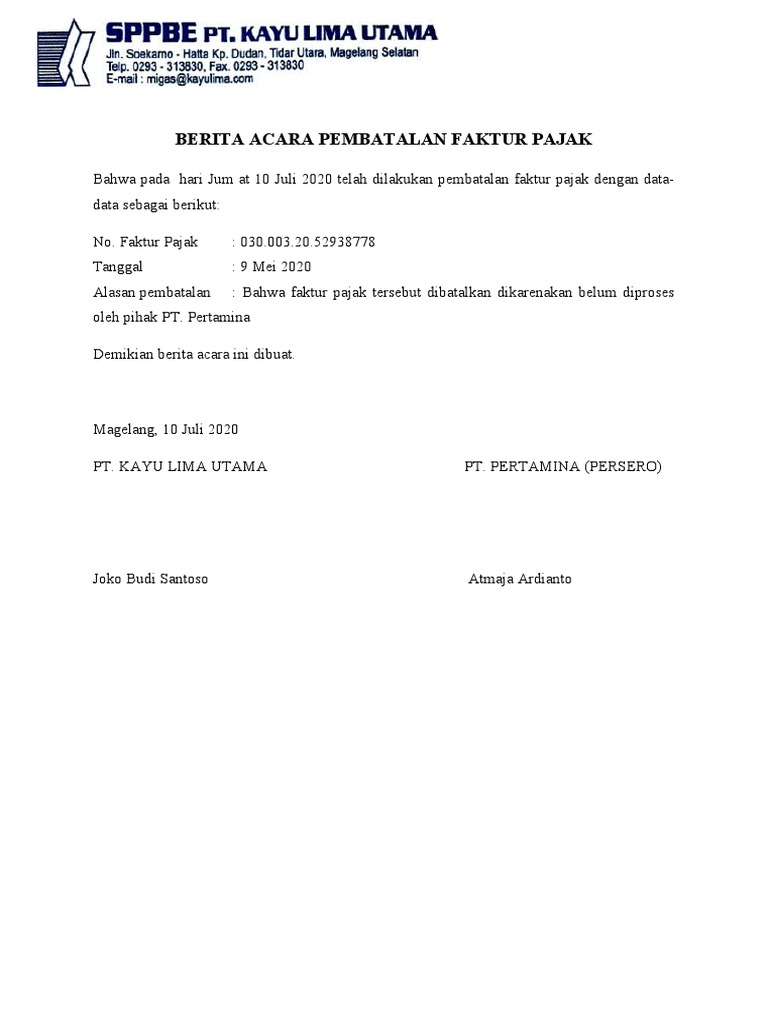 Berita Acara Pembatalan Faktur Pajak | PDF Berita Acara Pembatalan Faktur Pajak | PDF