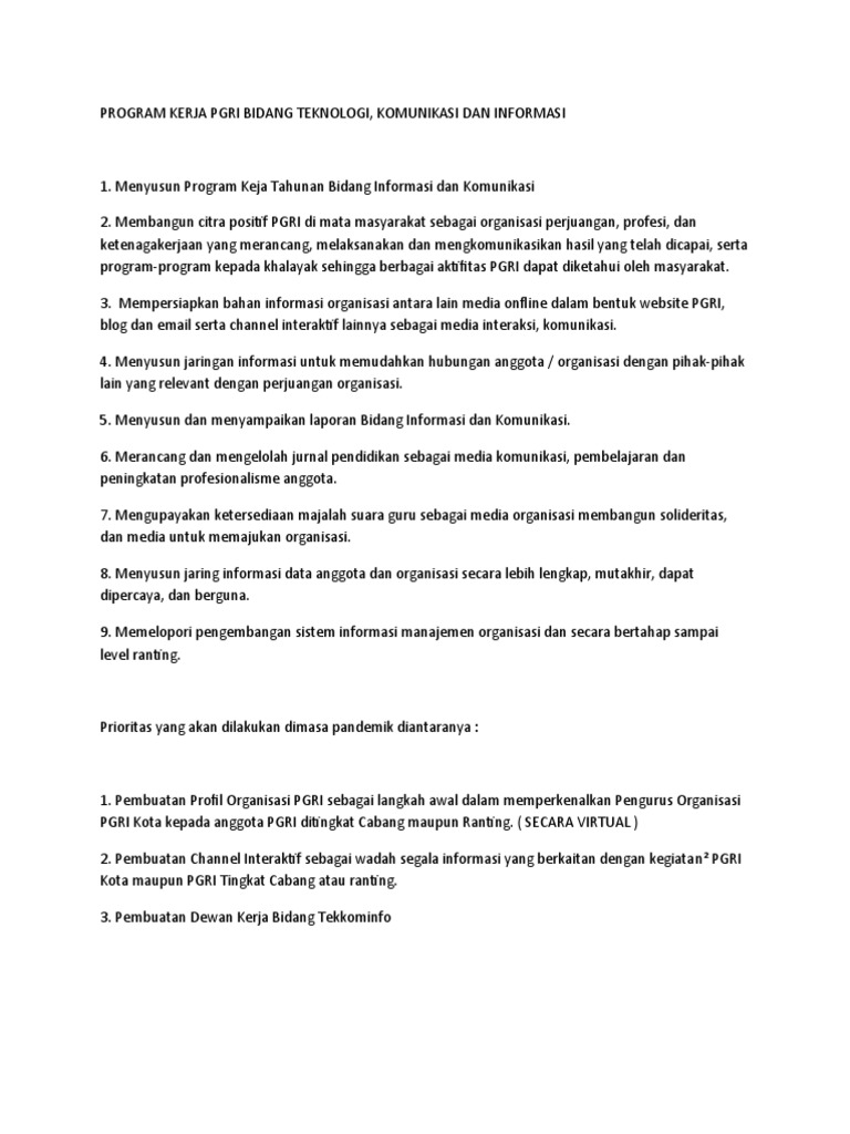 Program Kerja Pgri Bidang Tekkominfo | PDF