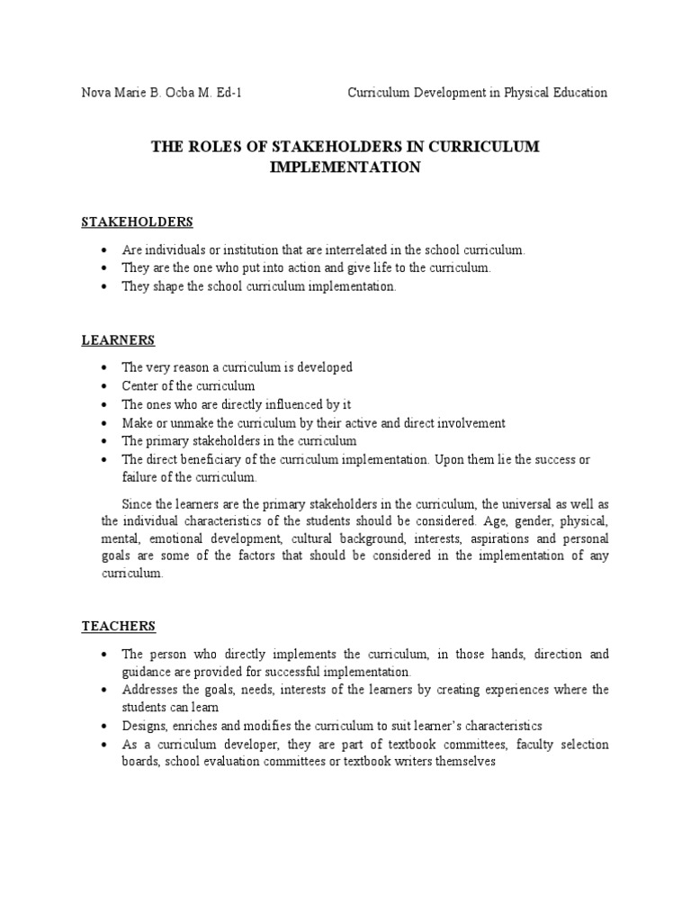 Core Stakeholders in Curriculum Development | PDF | Curriculum | Schools