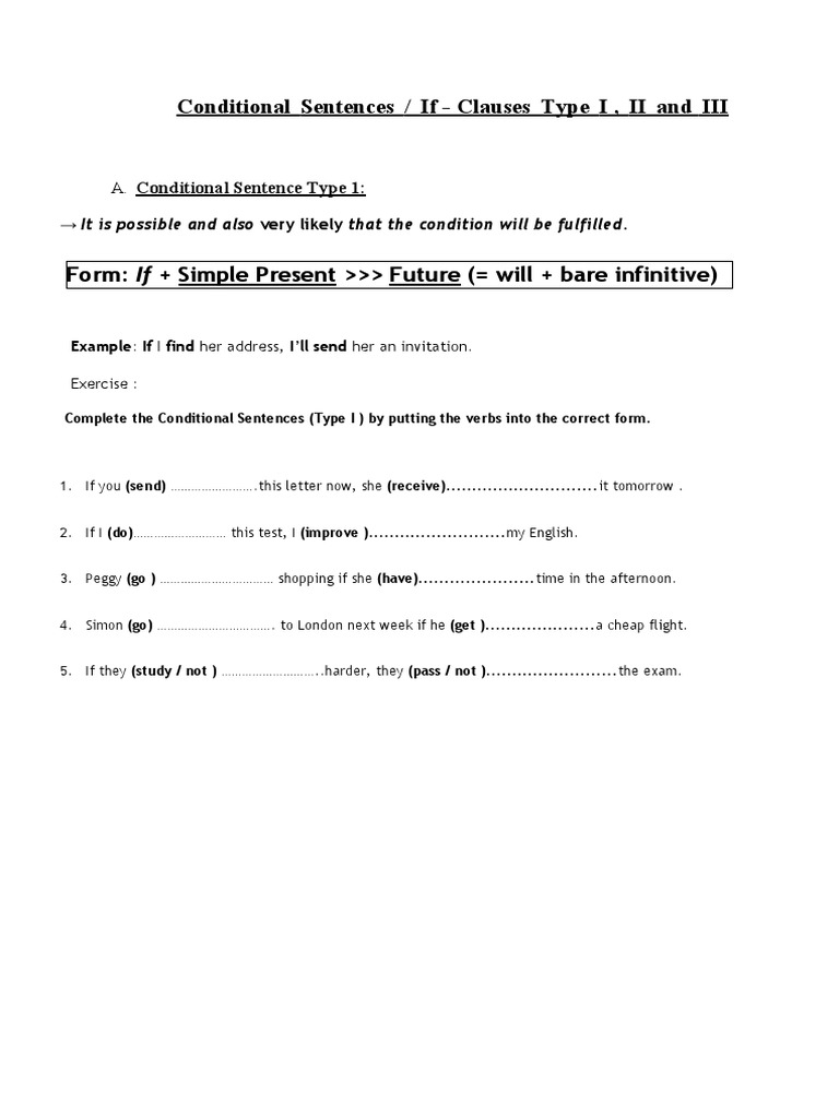 Conditional Sentences Exercise | PDF | Sentence (Linguistics) | Linguistic Morphology