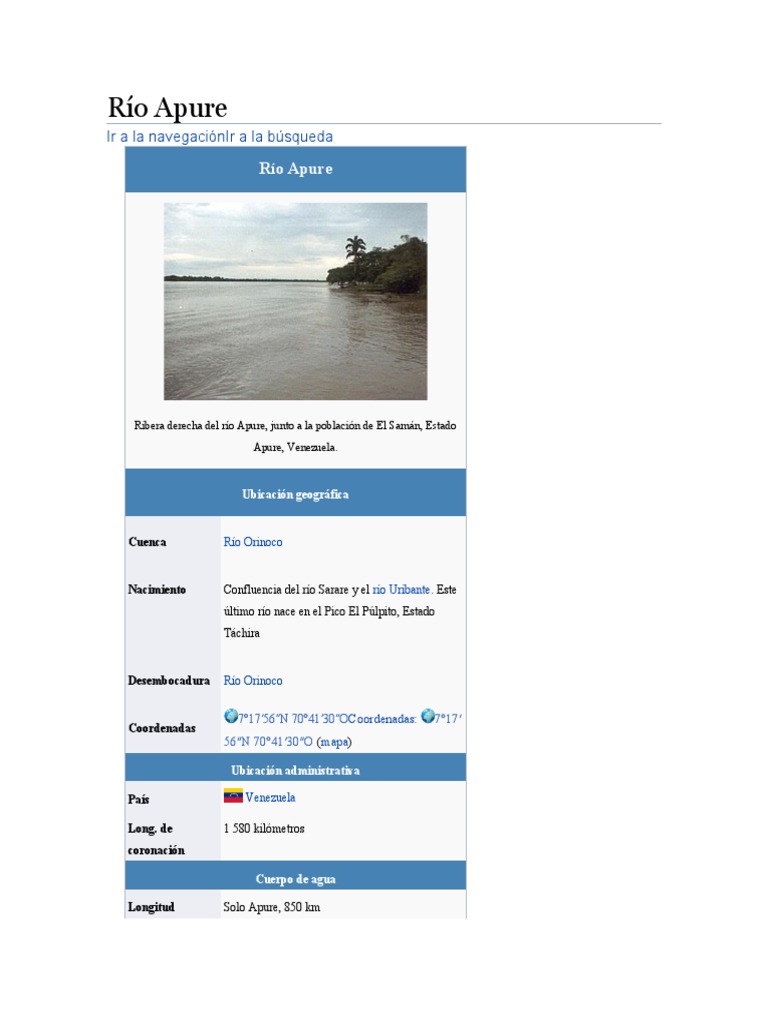 Río Apure | PDF | Accidentes geográficos fluviales | Geografía Física