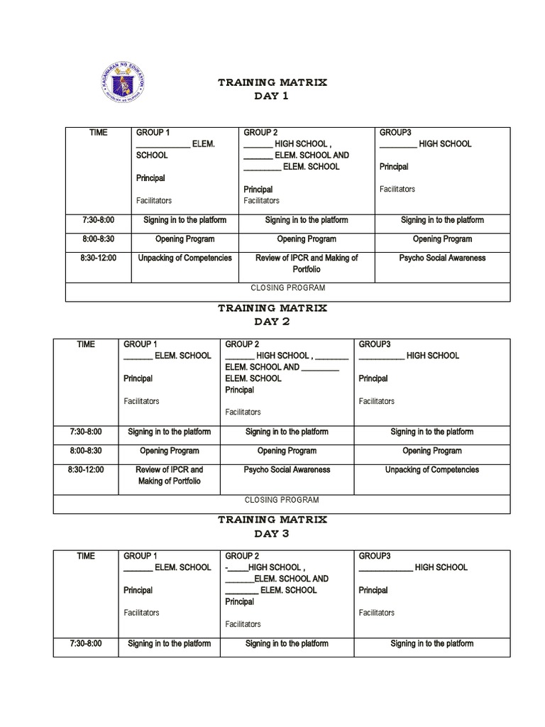 Sample Inset Training Matrix | PDF