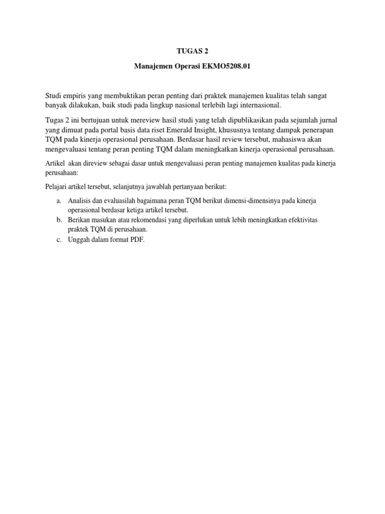 Tugas 2 Manajemen Operasi EKMO5208.01 | PDF | Karier & Perkembangan | Bisnis
