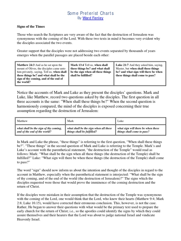 Some Preterist Charts | Gospel Of Matthew | Gospel Of Mark