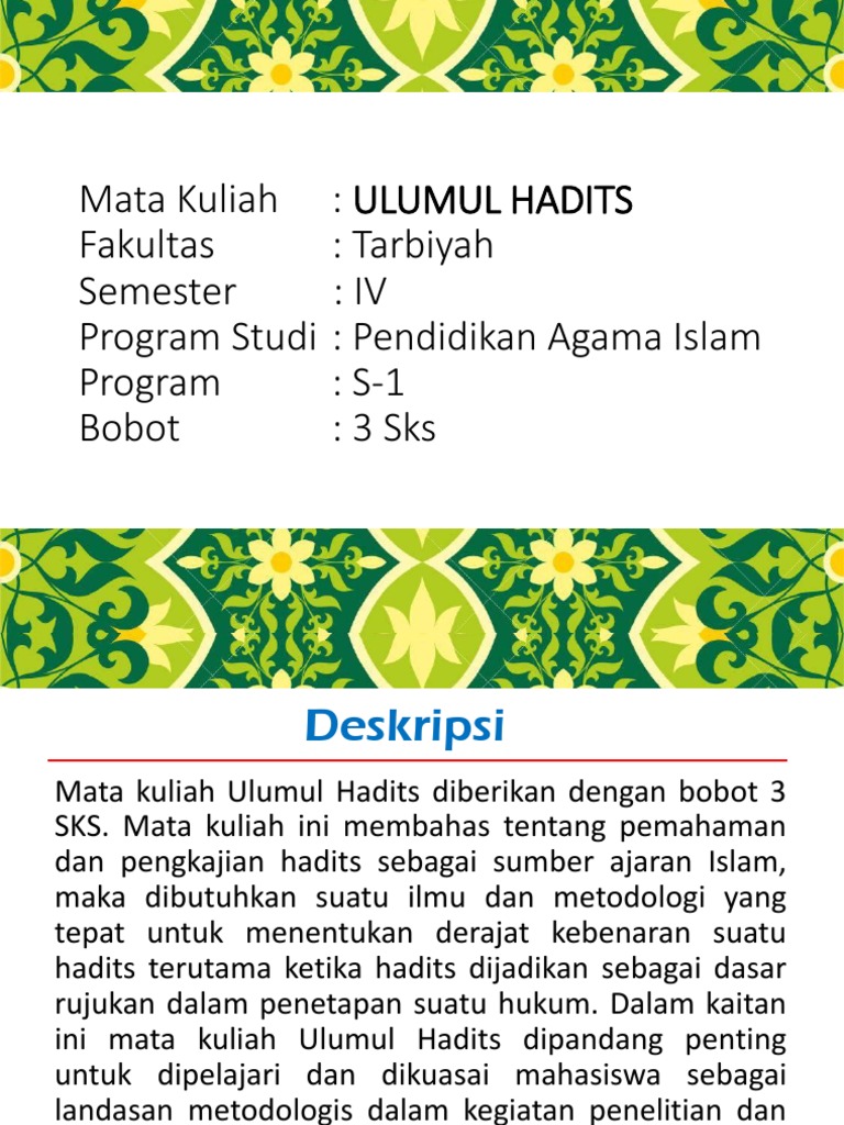 Deskripsi Mata Kuliah - ULUMUL HADITS | PDF