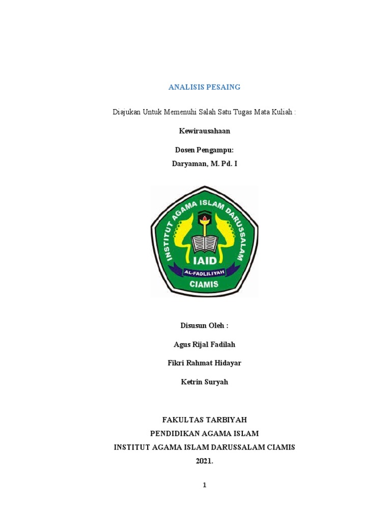 Makalah Analisis Pesaing Kel.9 | PDF Makalah Analisis Pesaing Kel.9 | PDF
