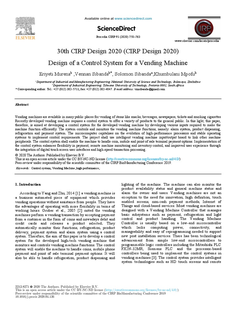 Design of A Control System For A Vending Machine | PDF | Vending ...