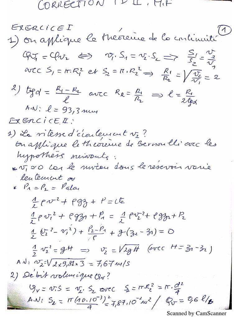 Corrigé TD Dynamique Des Fluides - 1 | PDF