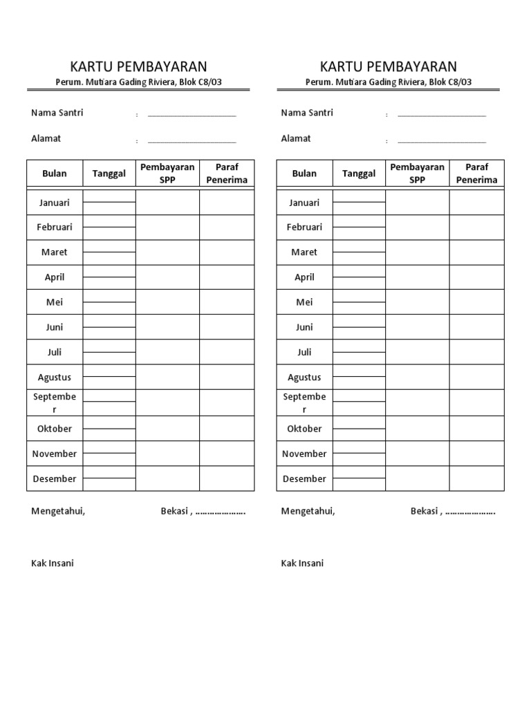 Format Kartu SPP | PDF
