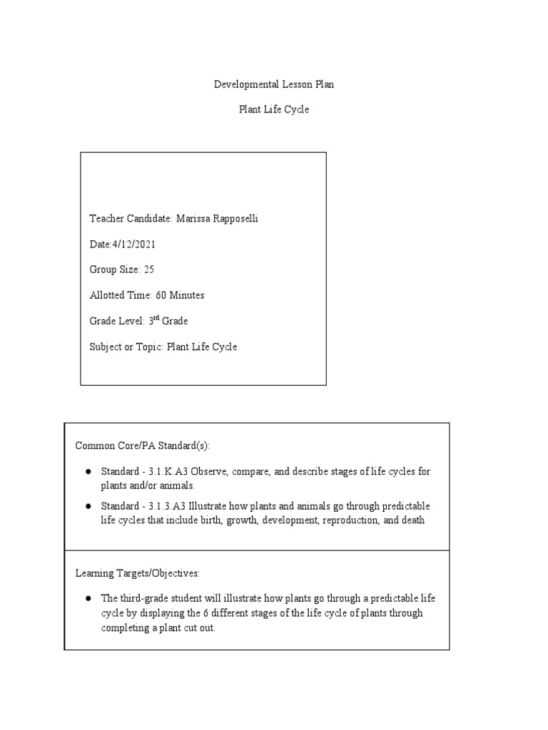 Lesson Plan 1-Plant Life Cycle | Download Free PDF | Seed | Germination