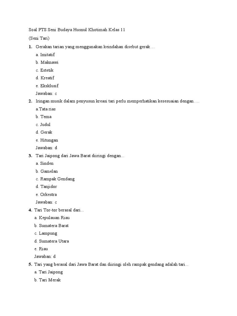 SOAL KELAS 11 PTS (Husnul Khotimah) | PDF | Seni & Disiplin Bahasa | Seni