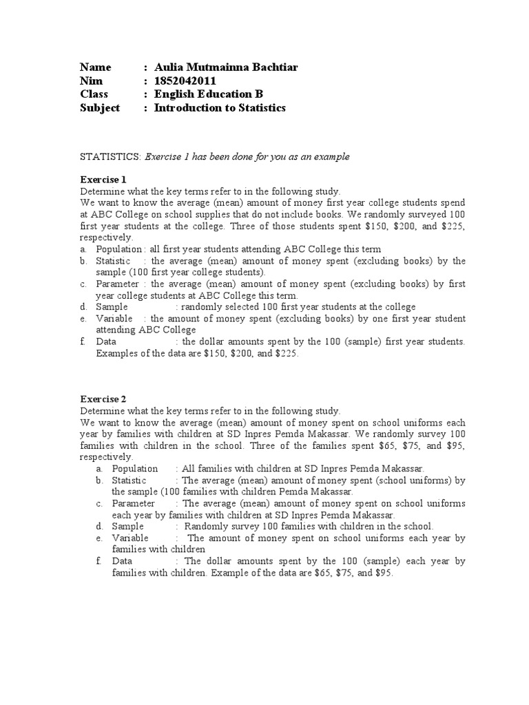 Assignment 1 Intro To Statistics | PDF | Mean | Statistic