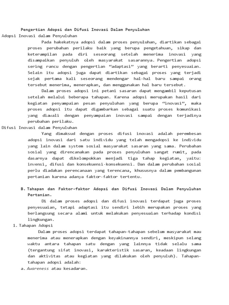 Adopsi Dan Difusi Inovasi Dalam Penyuluhan | PDF