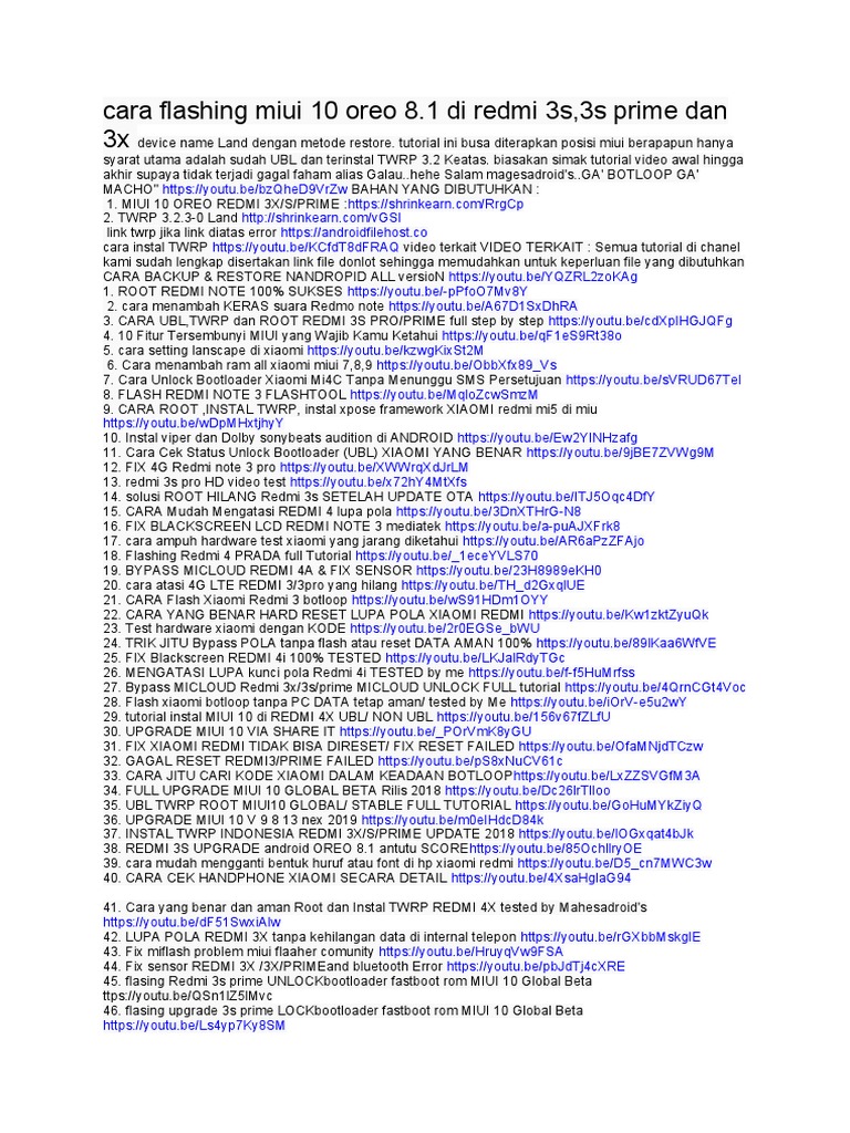 Flash MIUI 10 Oreo di Redmi 3s/3x | PDF