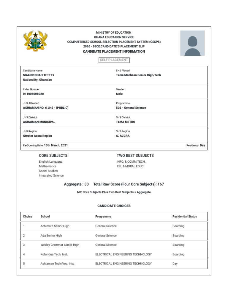 Https Usp - Cssps.gov - GH Placement Placementslip | PDF | Ghana ...