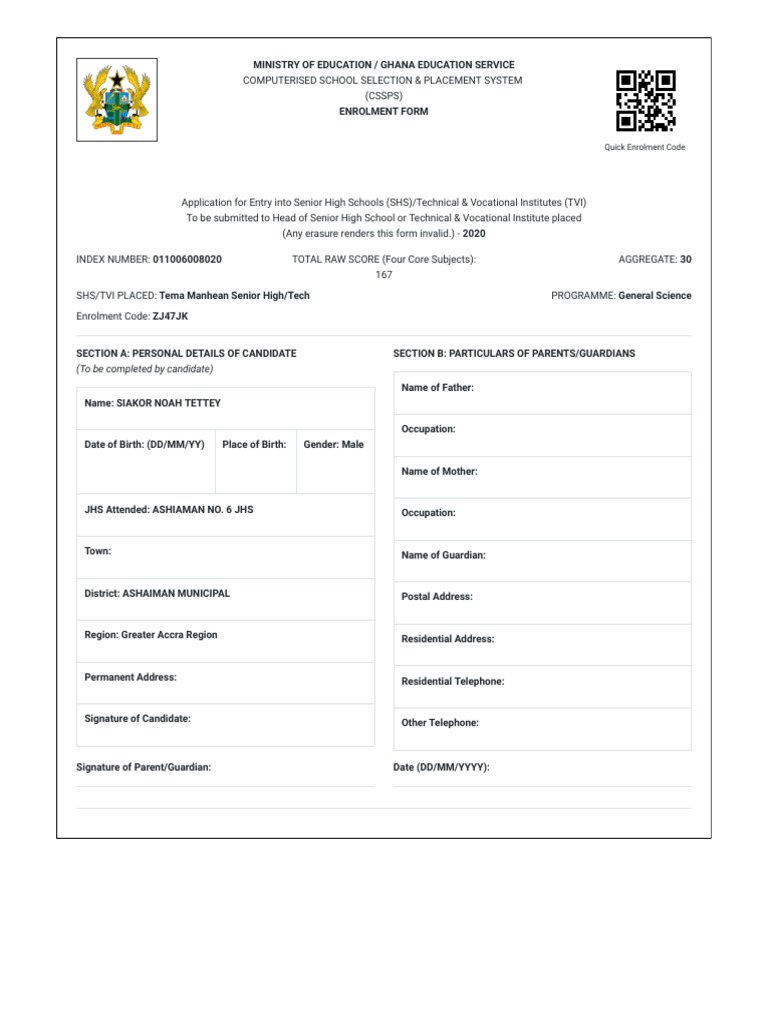 CSSPS SHS Enrollment Form Guide | PDF | Schools | Further Education