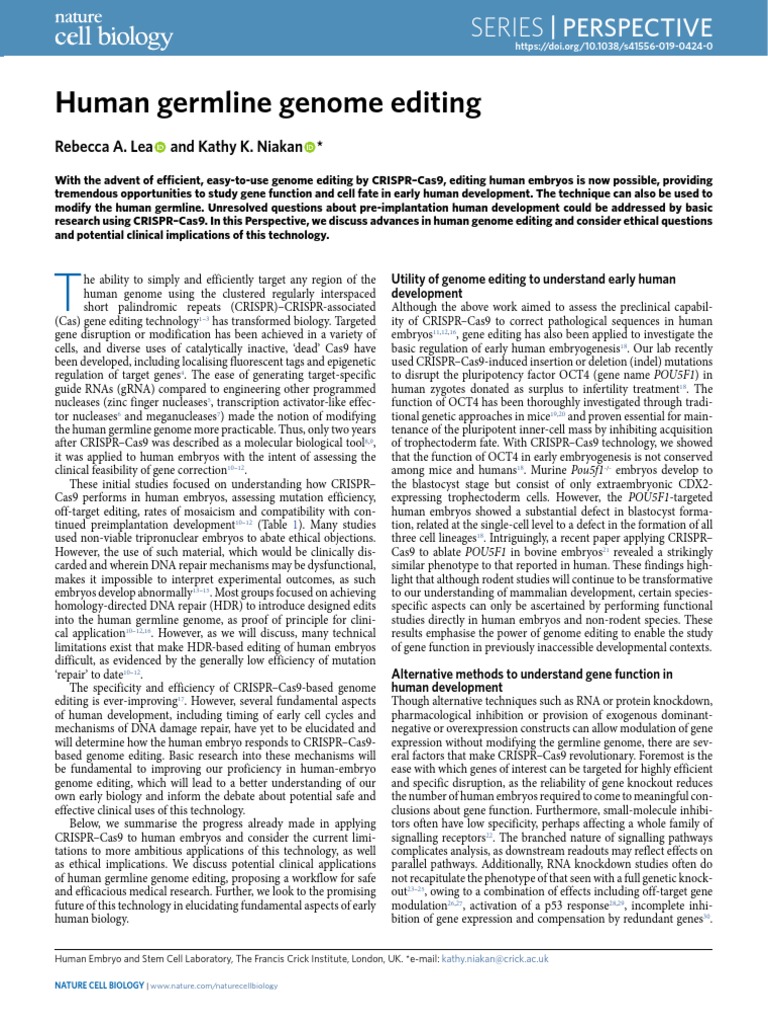 Human Germline Genome Editing | PDF | Gene | Crispr