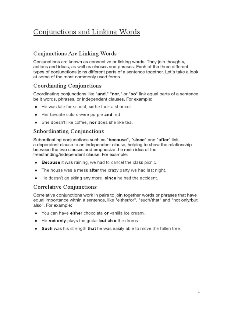ENGLISH - Conjunctions and Linking Words | PDF | Linguistics | Grammar
