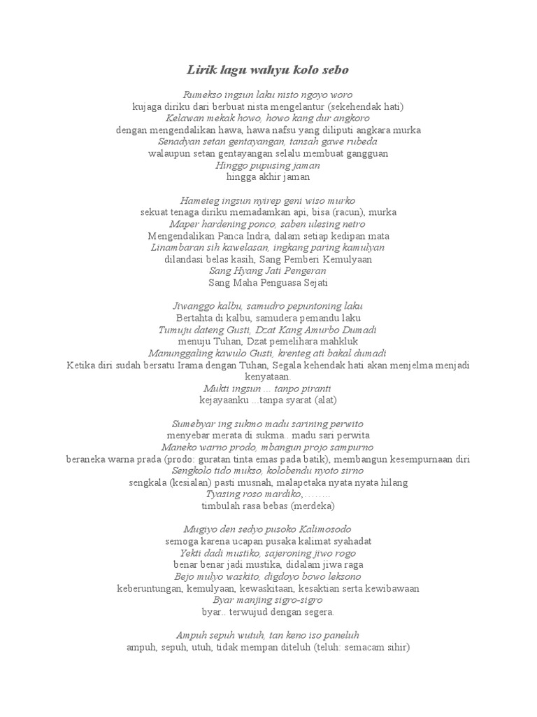 Lirik Lagu Wahyu Kolo Sebo | PDF