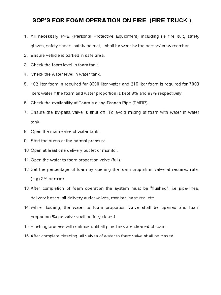 SOP Foam Operation. | PDF