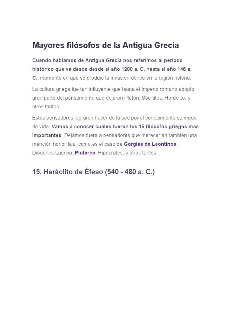 Mayores Filósofos de La Antigua Grecia | PDF | Platón | Sócrates