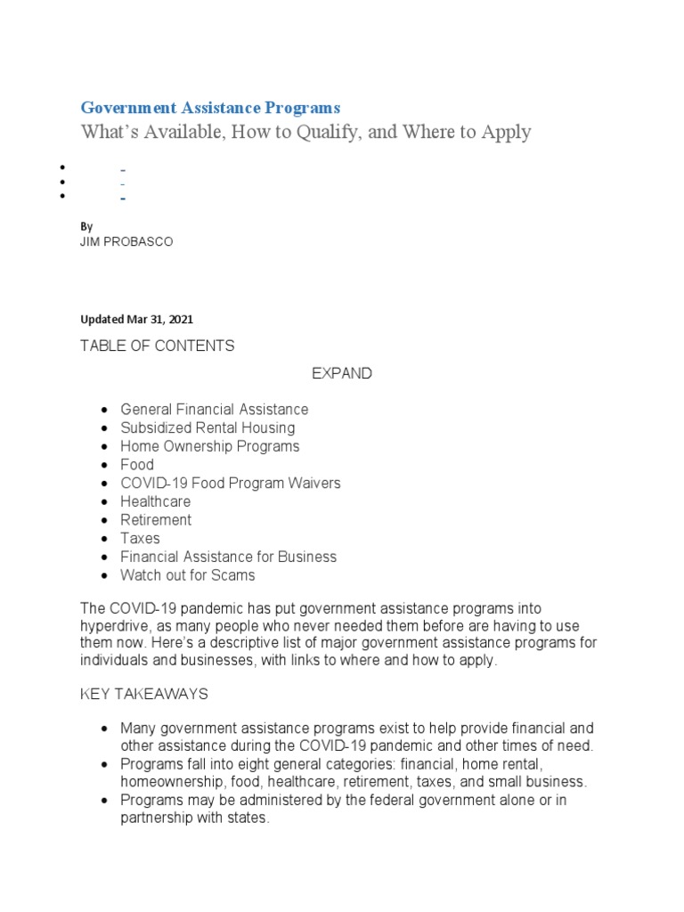 What's Available, How To Qualify, and Where To Apply: Government ...