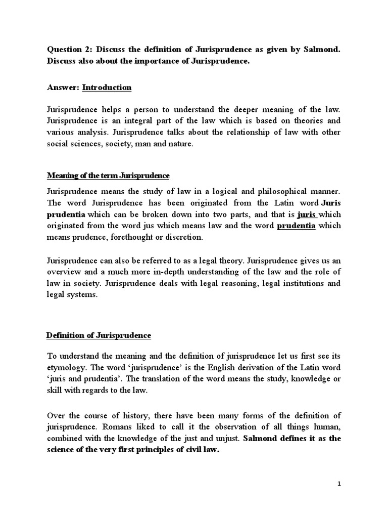 Salmond's Definition of Jurisprudence | PDF | Jurisprudence | Prudence