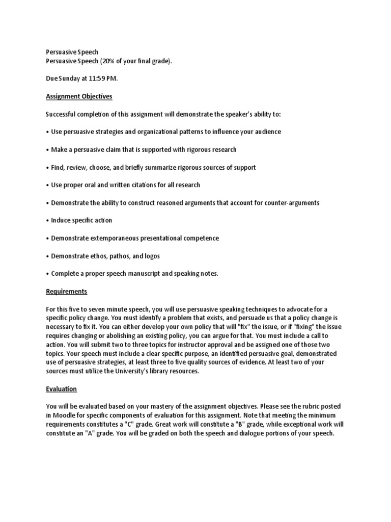 Persuasive Speech Assignment | PDF | Human Nature | Communication