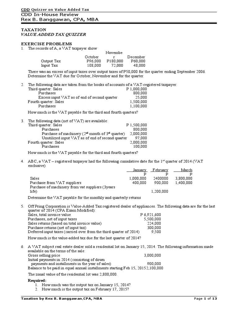 VAT Quizzer | PDF | Value Added Tax | Withholding Tax