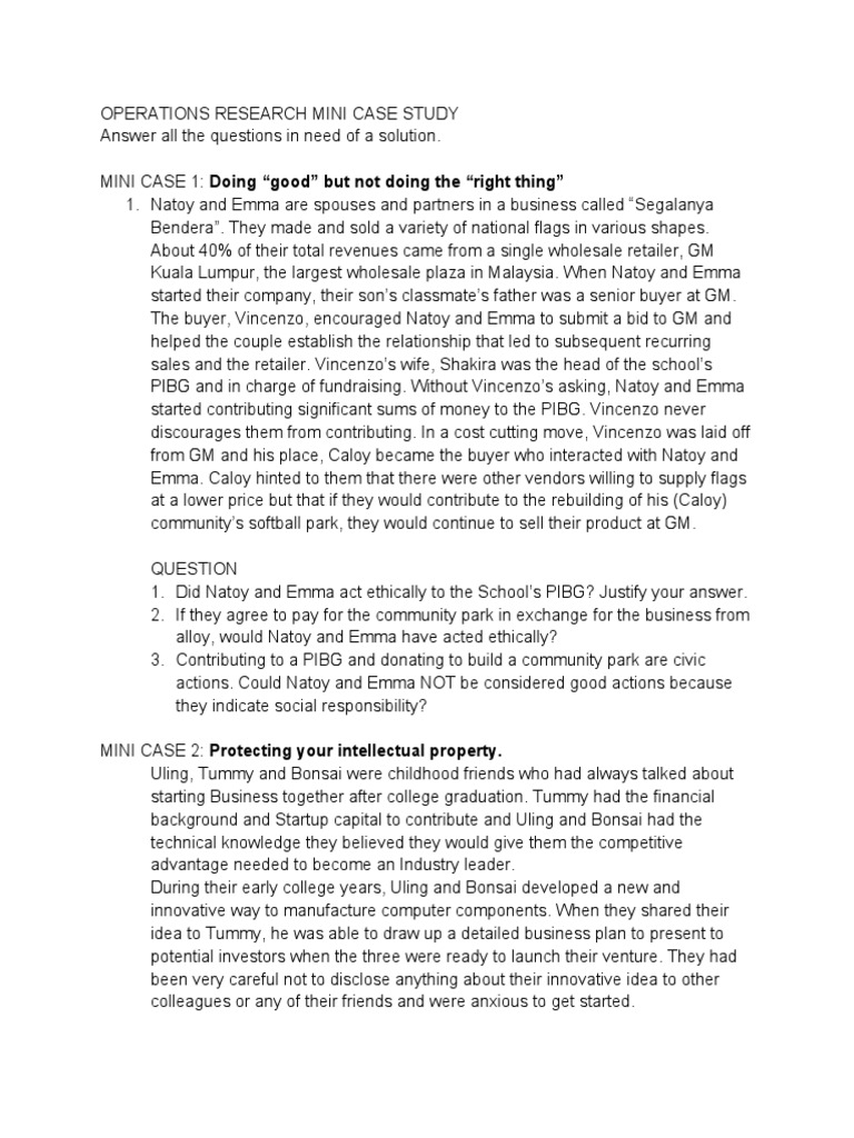 Operations Research Mini Case Study | PDF | Intellectual Property ...