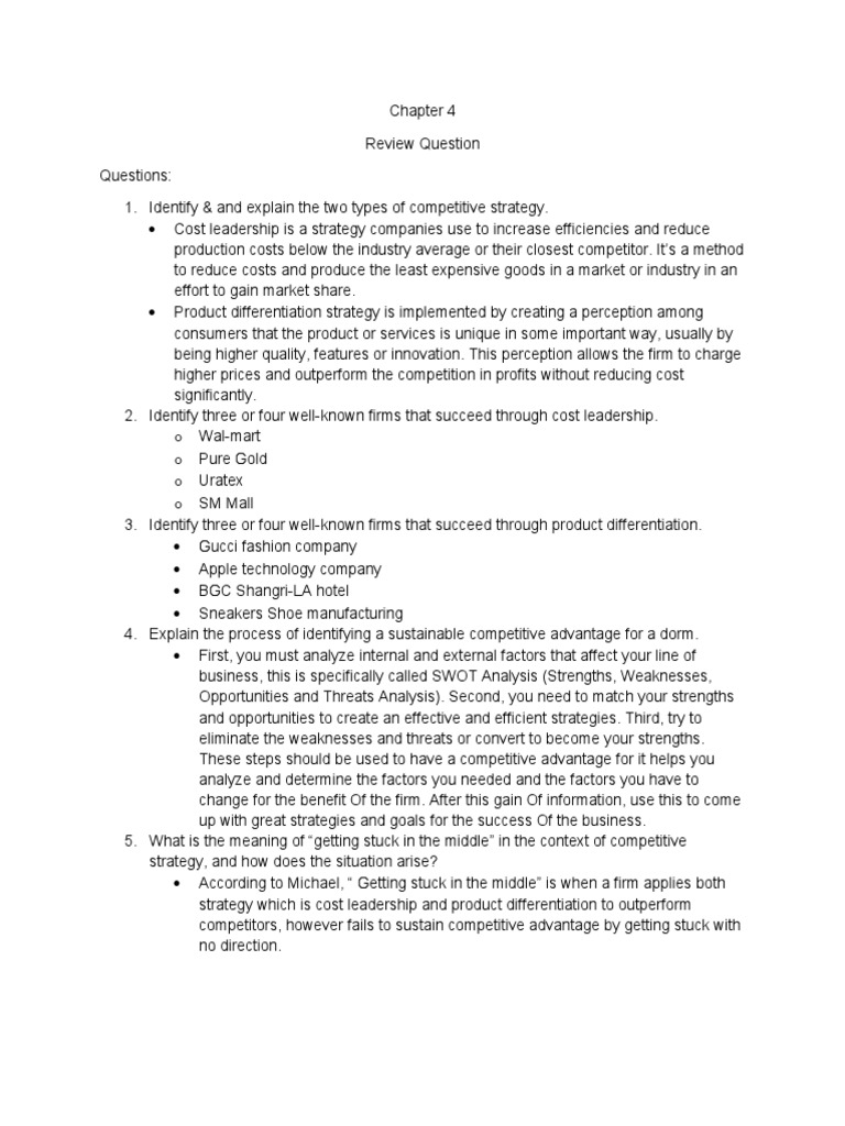 Chapter 4 Review Question. | PDF | Strategic Management | Goal