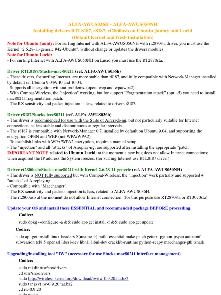Alfa Awus036h Awus050nh Installing Drivers | PDF | Computer Networking ...