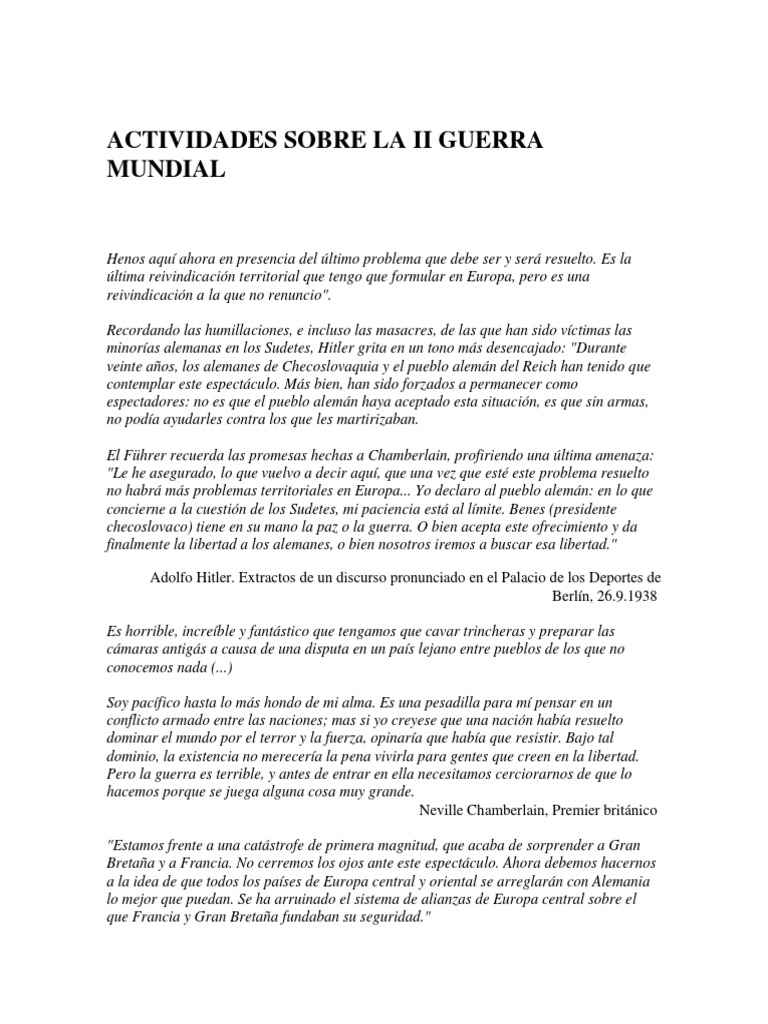 Actividades Sobre La Ii Guerra Mundial | PDF | Neville Chamberlain ...