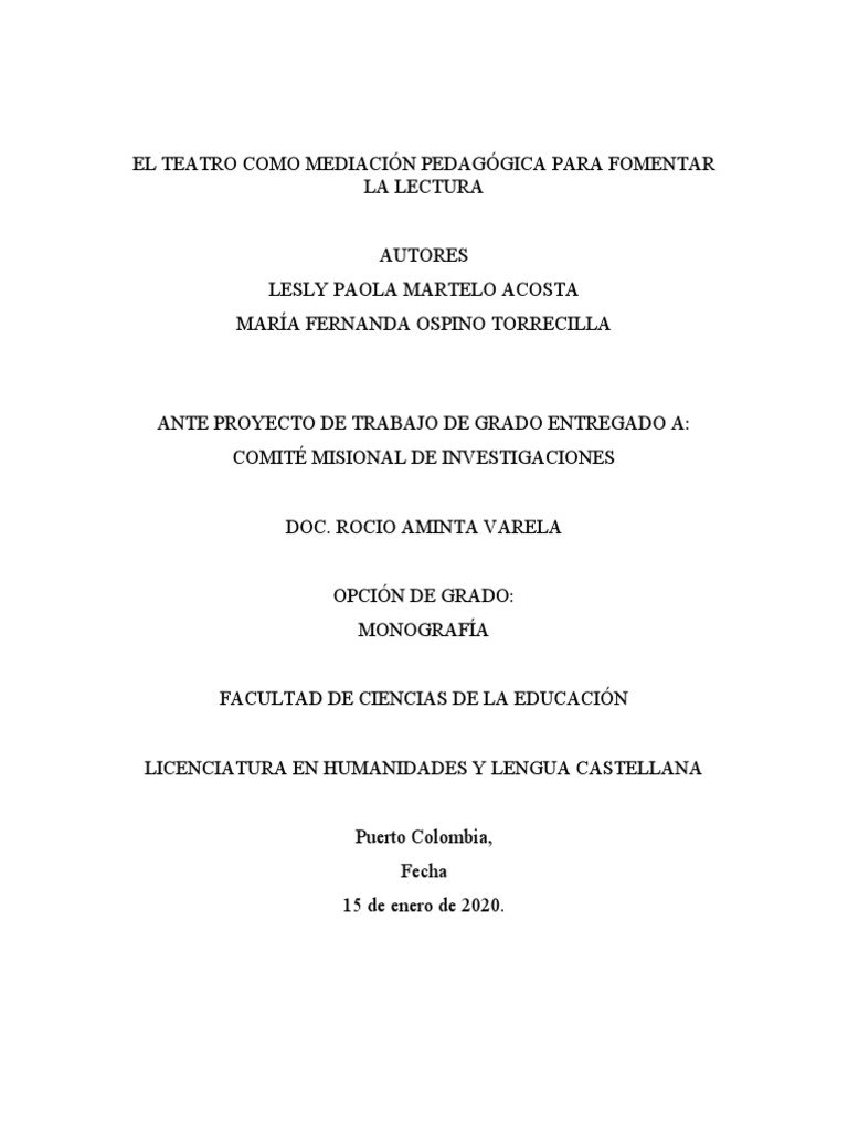 El Teatro Una Estrategia Didáctica para Fomentar La Lectura | PDF ...