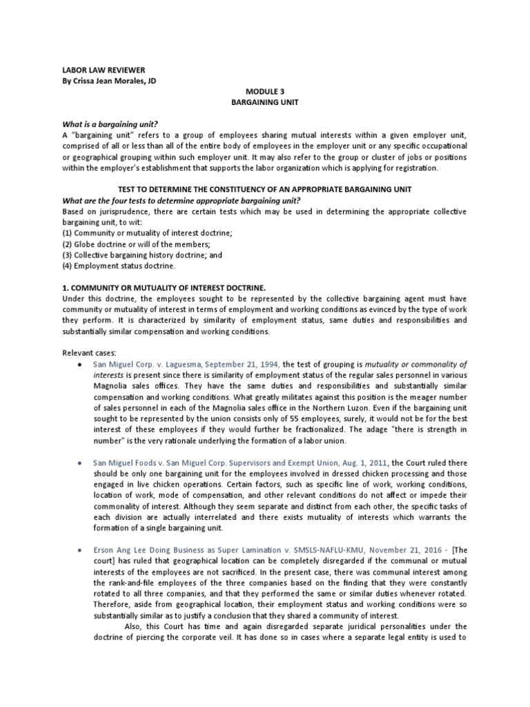 What Is A Bargaining Unit?: Labor Law Reviewer by Crissa Jean Morales ...