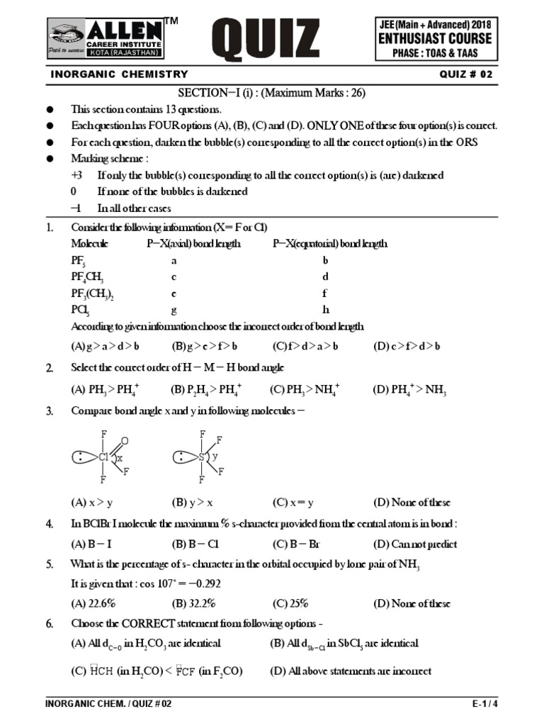 Quiz 02 | PDF | Chemical Bond | Interaction