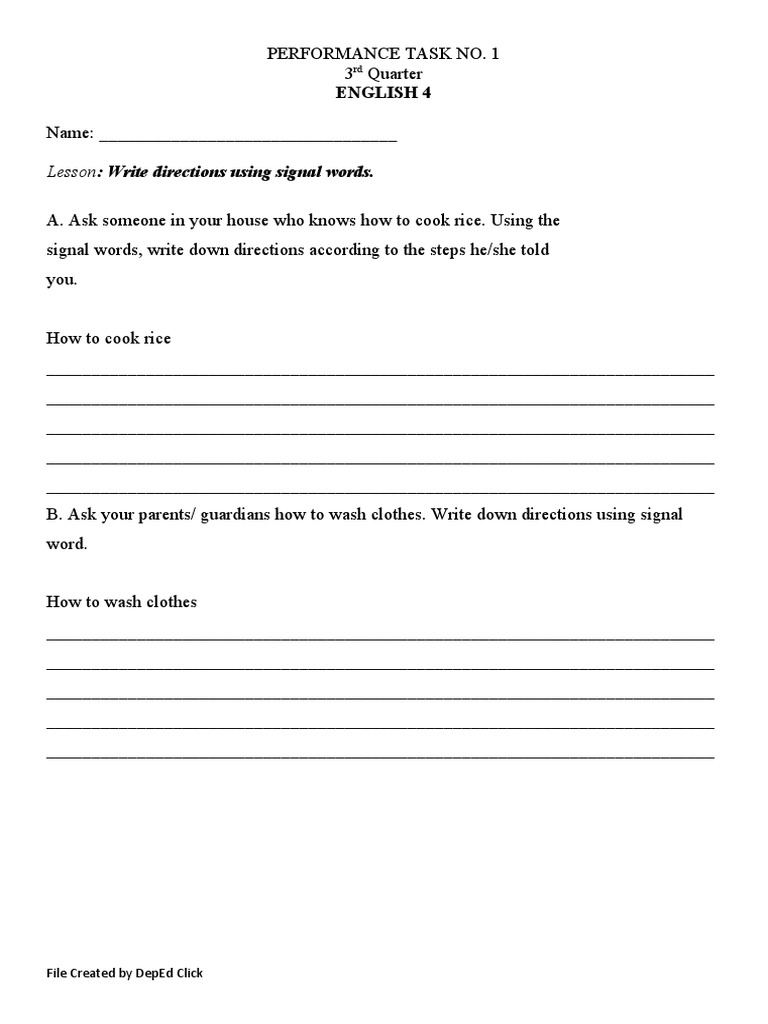 Lesson: Write Directions Using Signal Words.: English 4 | PDF