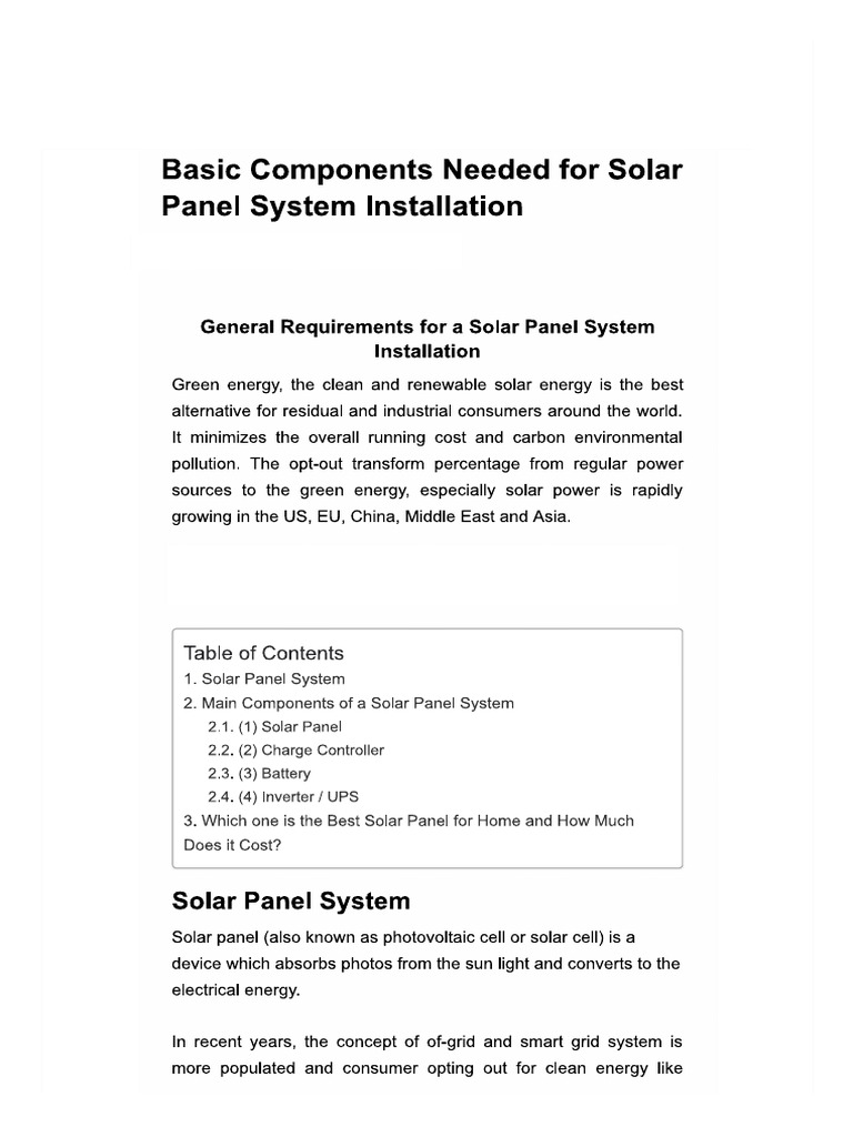 Basic Components Needed For Solar | PDF | Solar Power | Solar Panel