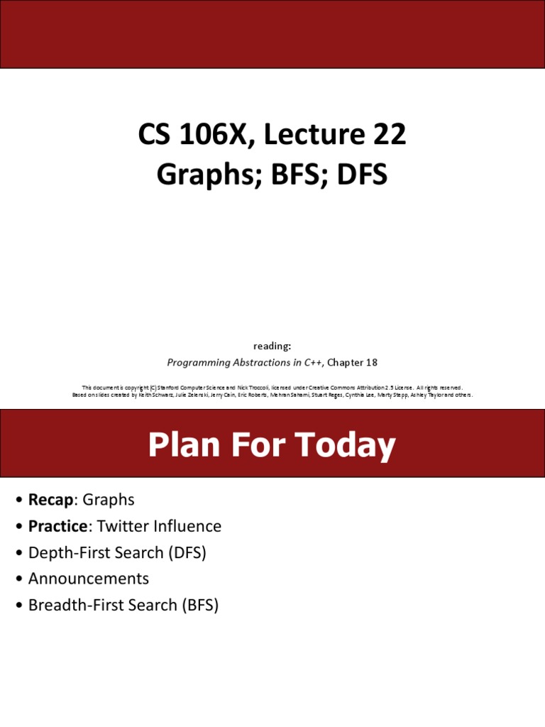 CS 106X, Lecture 22 Graphs BFS DFS: Programming Abstractions in C++ ... CS 106X, Lecture 22 Graphs BFS DFS: Programming Abstractions in C++ ...