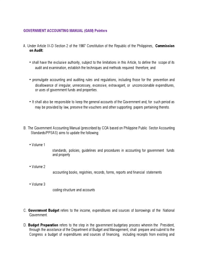 On Audit:: Government Accounting Manual (Gam) Pointers | PDF | Budget ...