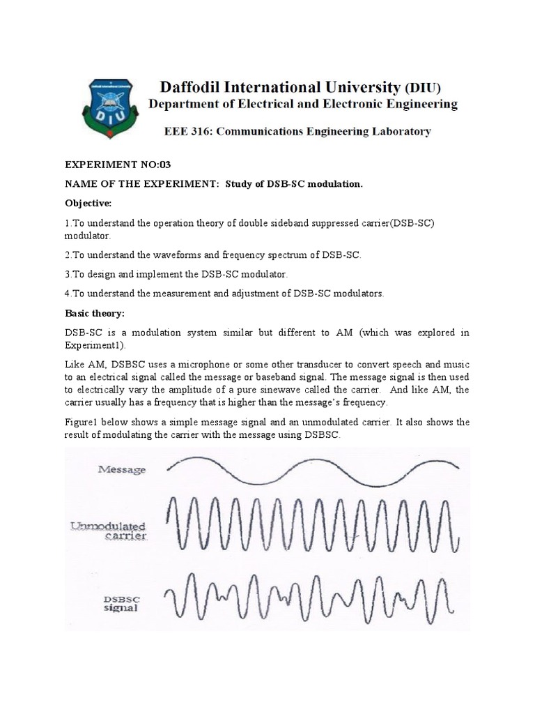 Exp3 (Study of DSB-SC Modulation) | PDF | Modulation | Amplitude