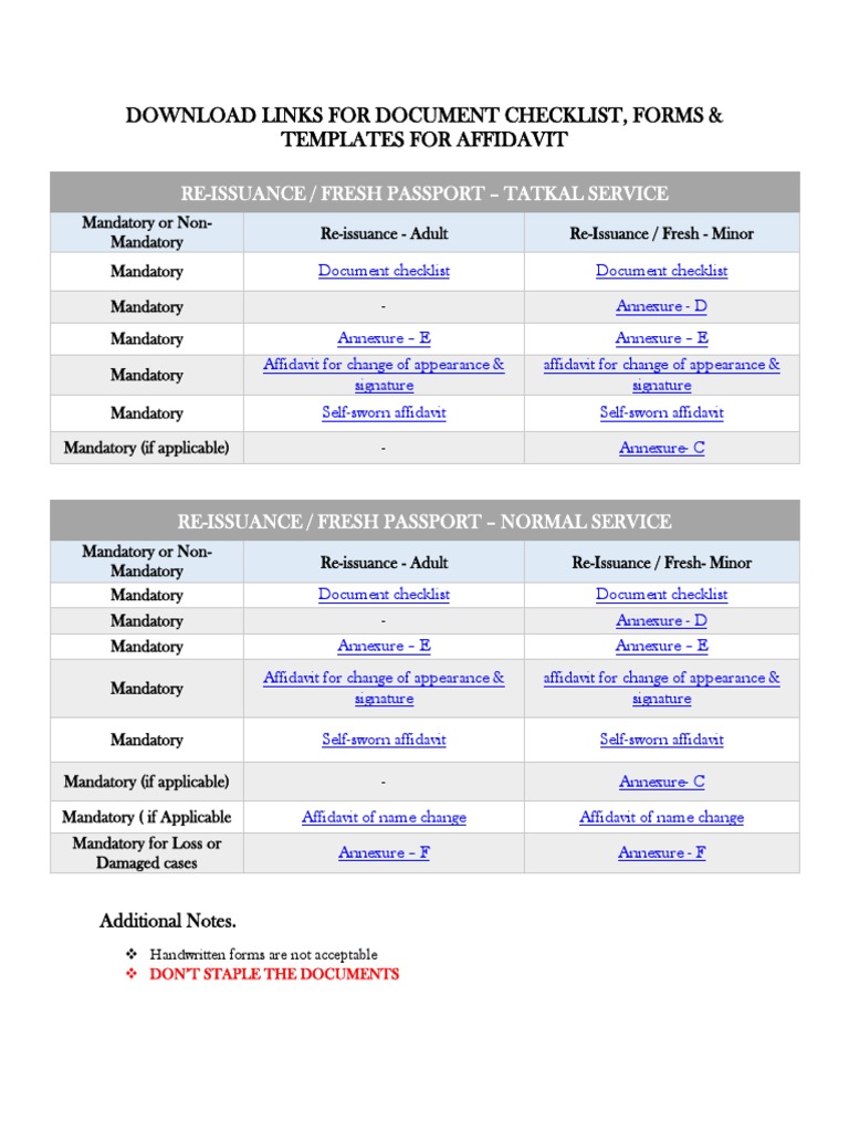 Links For Document Checklist, Forms & Templates For Affidavit | PDF ...