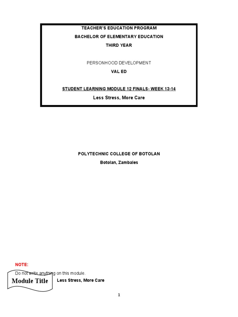 Module Title: Teacher'S Education Program Bachelor of Elementary ...