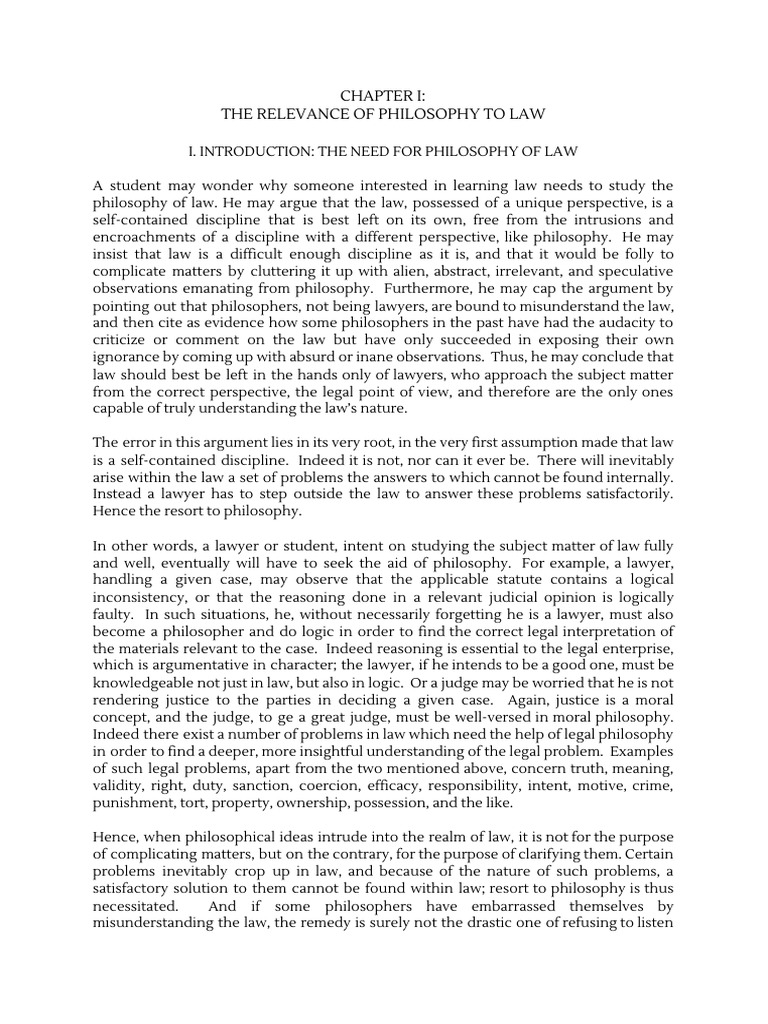 Chapter I - The Relevance of Philosophy To Law | PDF | Jurisprudence ...
